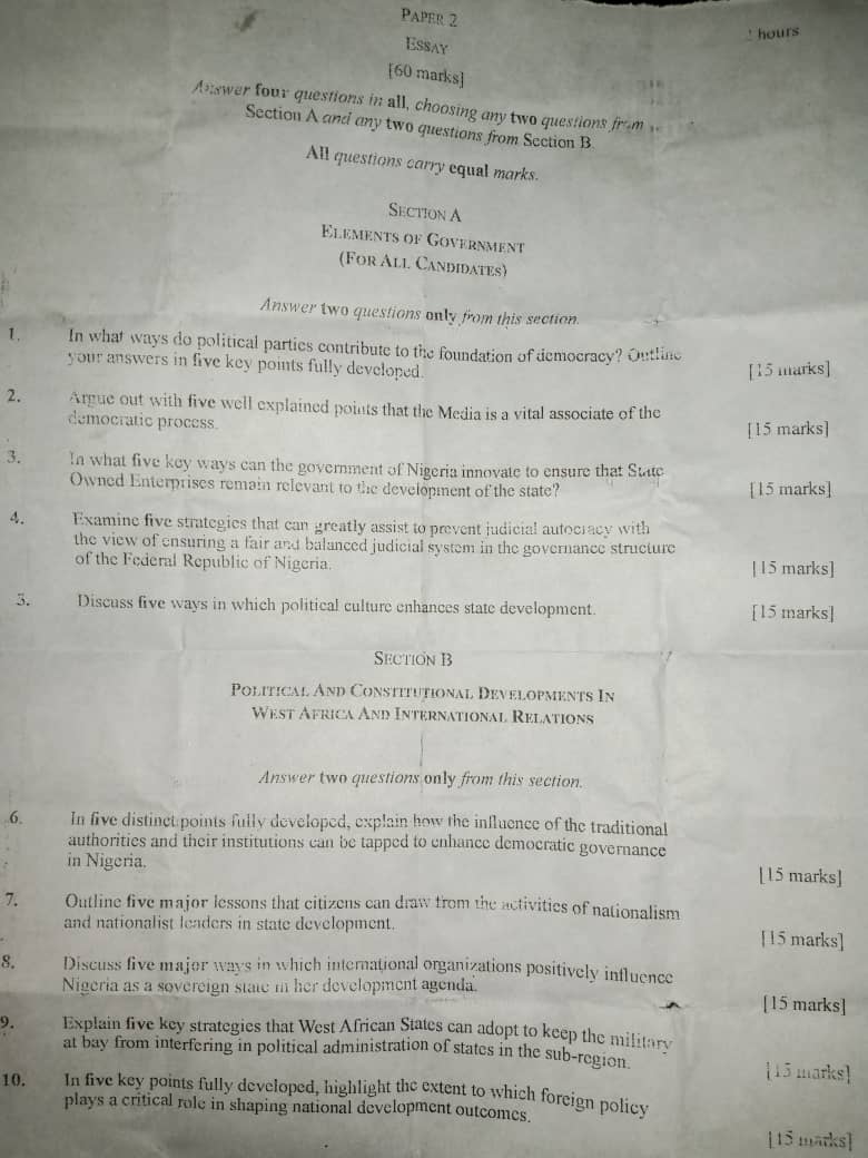 WAEC Government Answers Tuesday 13th May 2025 - Exambot